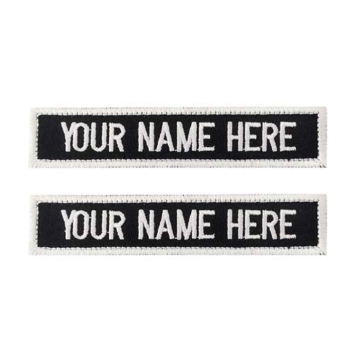Name Tab Embroidered | Black Background | White Letters – Olive Planet